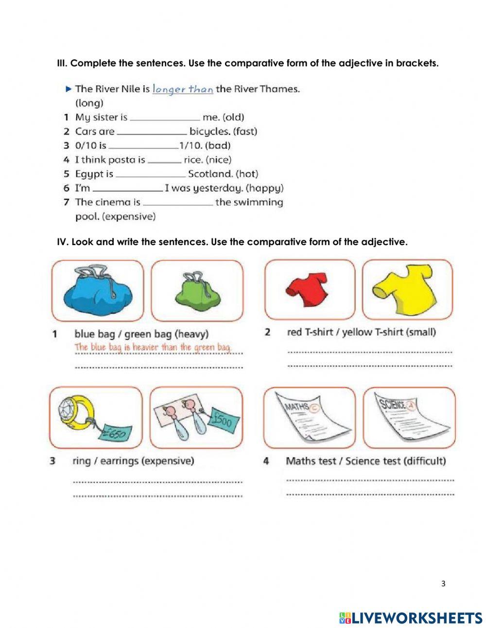 CGE3-Comparative Adjectives-WS worksheet | Live Worksheets