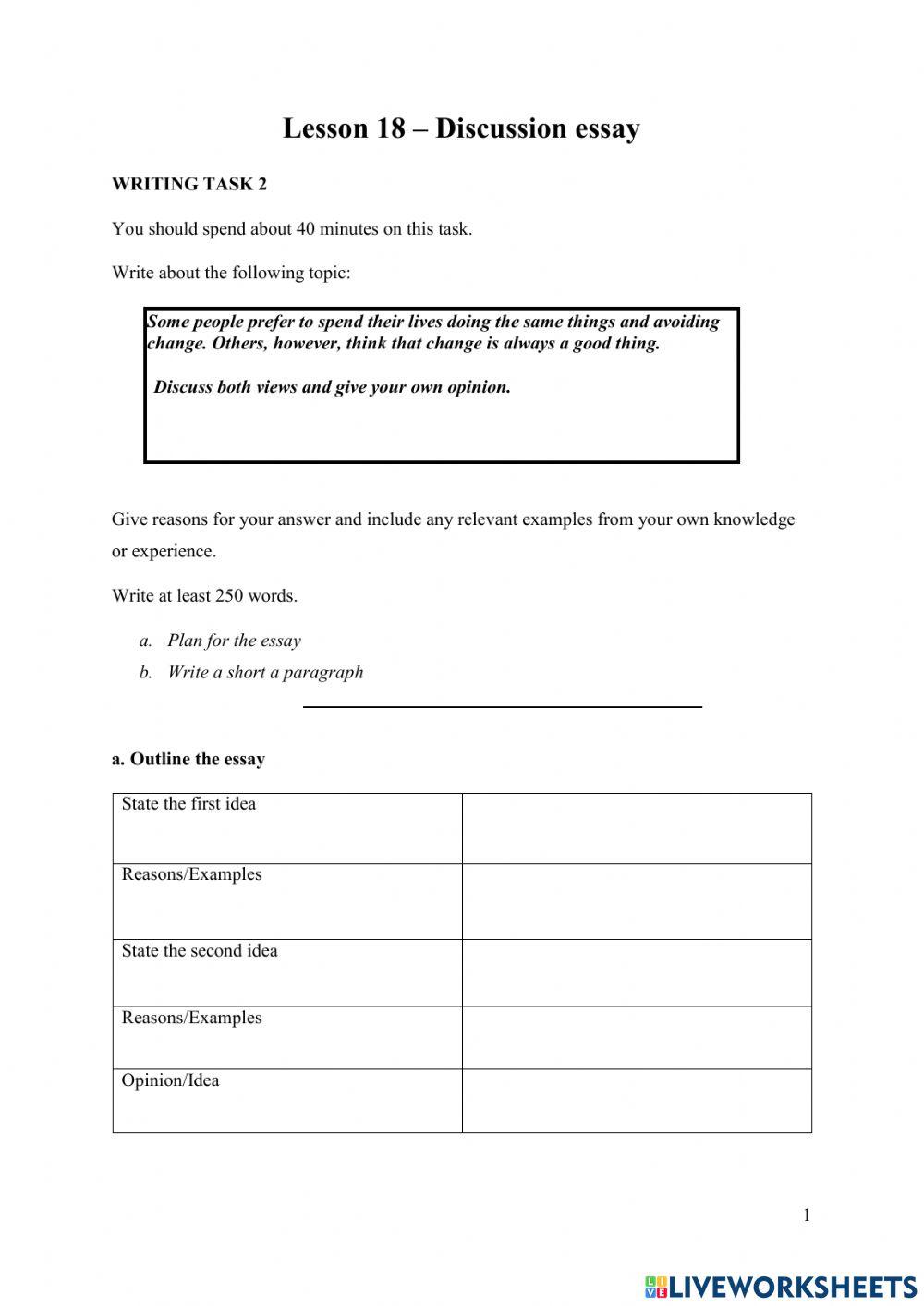Discussion change worksheet | Live Worksheets