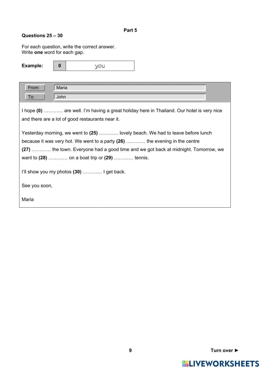 Reading Paper KET 2020 worksheet | Live Worksheets