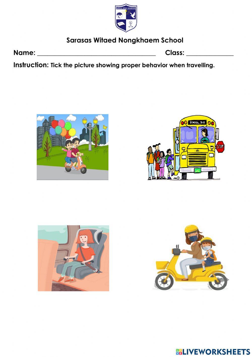 Proper behavior when travelling interactive worksheet | Live Worksheets