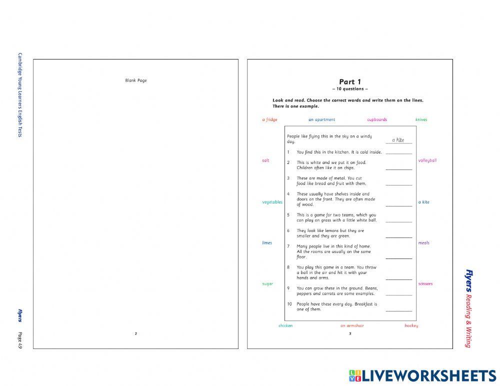 Flyers Reading and Writing VL3 online exercise for | Live Worksheets