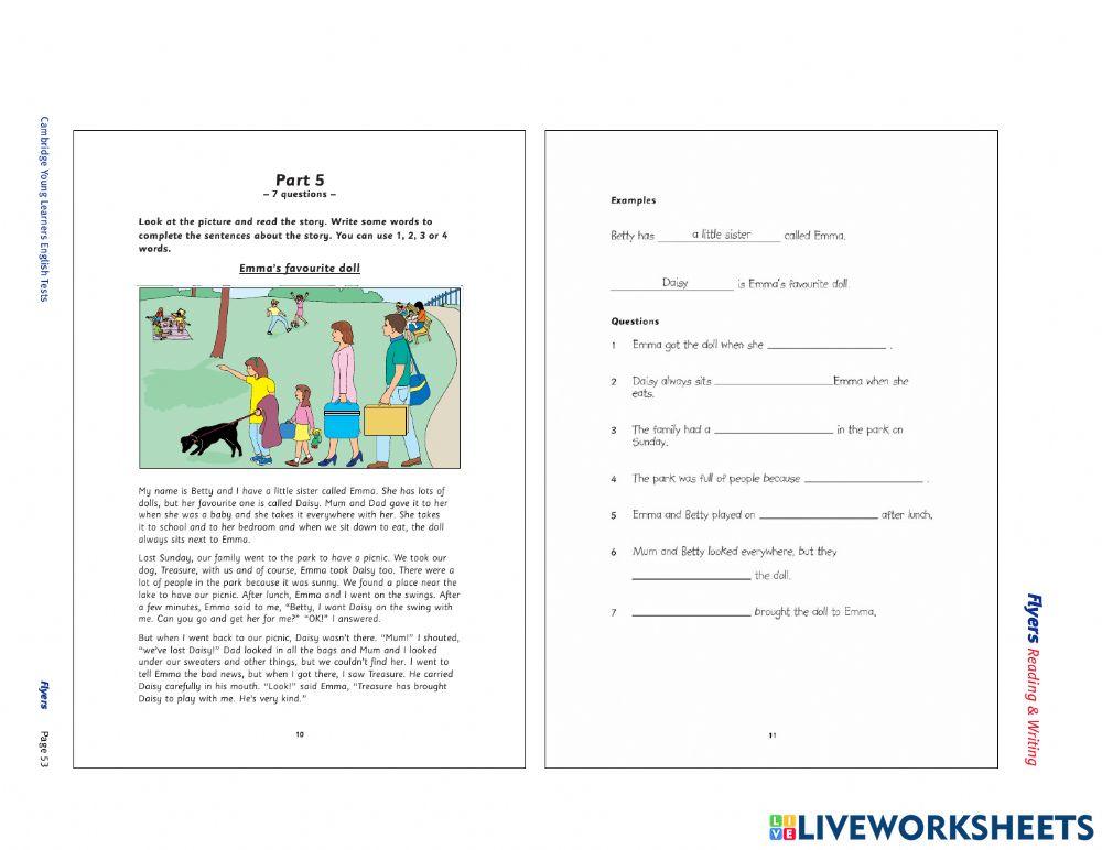 Flyers Reading and Writing VL3 online exercise for | Live Worksheets