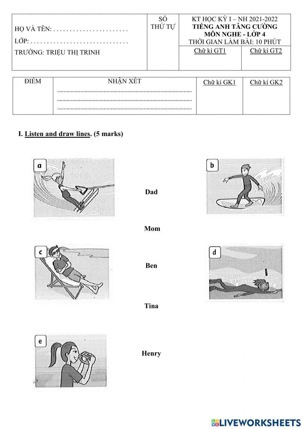 Listening online exercise for Grade 4 | Live Worksheets