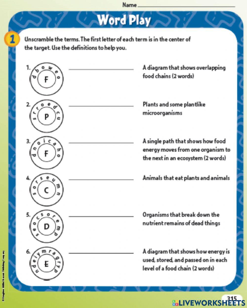 Food chain and food web | Live Worksheets