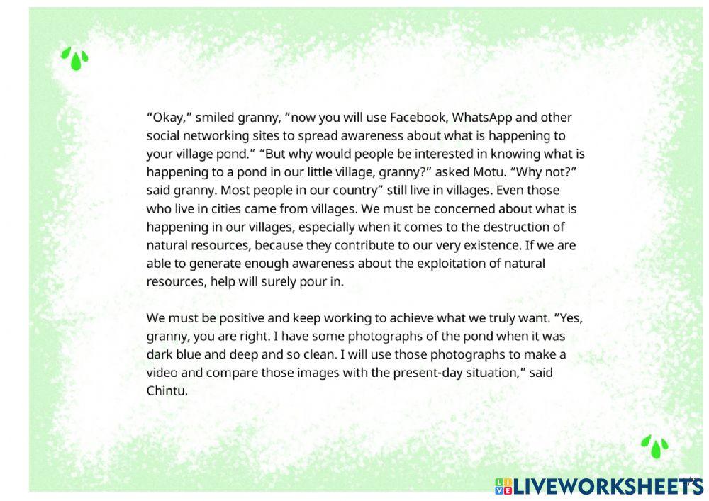 DROP BY DROP STORY online exercise for | Live Worksheets