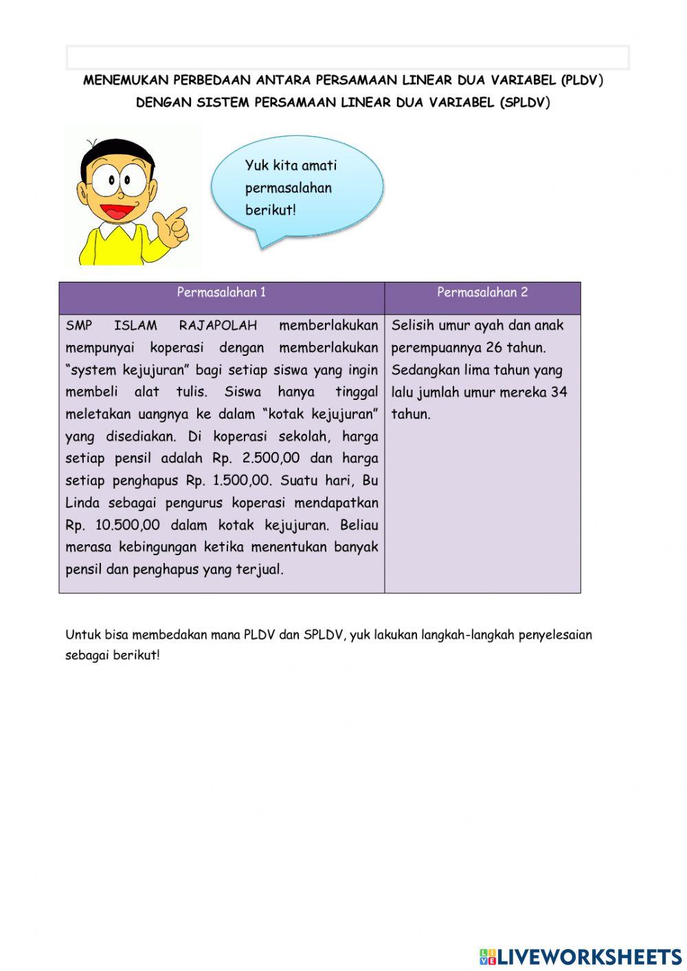 Spldv free worksheet | Live Worksheets