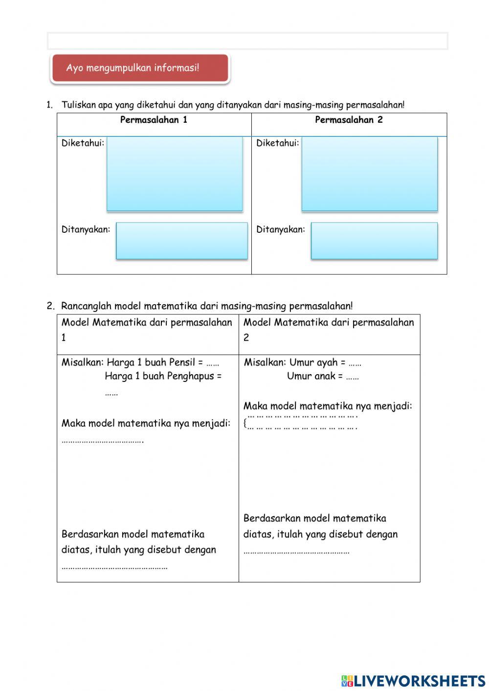 Spldv free worksheet | Live Worksheets