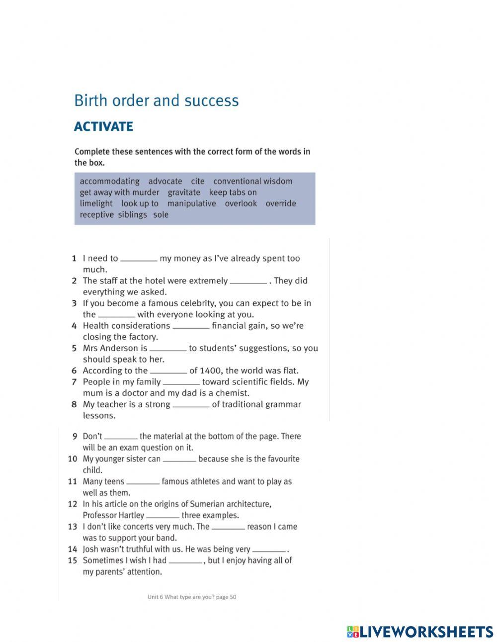 Vocabulary Unit 6 online exercise for | Live Worksheets