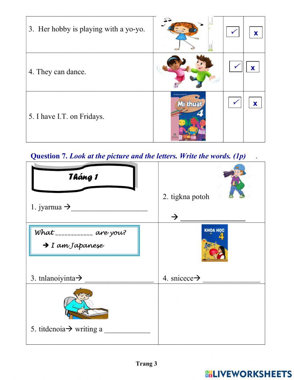 Tieng Anh lop 4… | Free Interactive Worksheets | 1771519