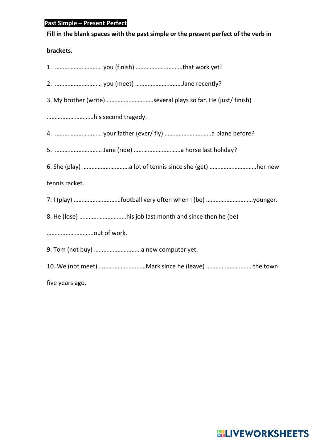 Present Perfect - Past Simple (1) worksheet | Live Worksheets