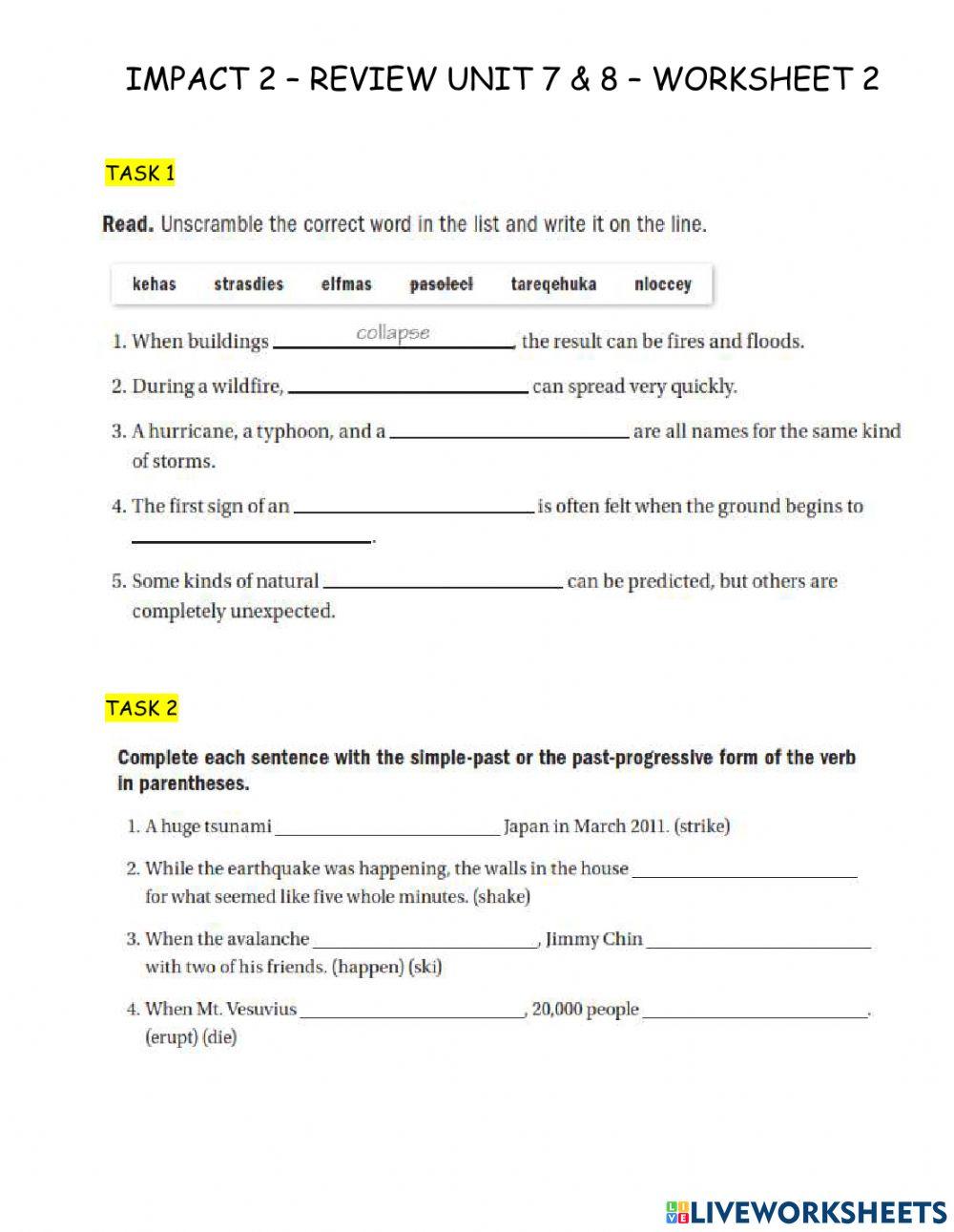 Impact Unit Check Vocabulary Grammar Worksheet Live, 43% OFF
