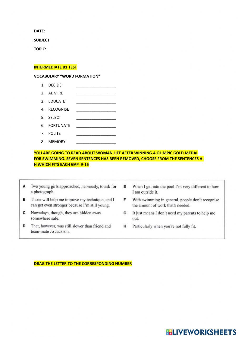 B1 preparation interactive worksheet | Live Worksheets