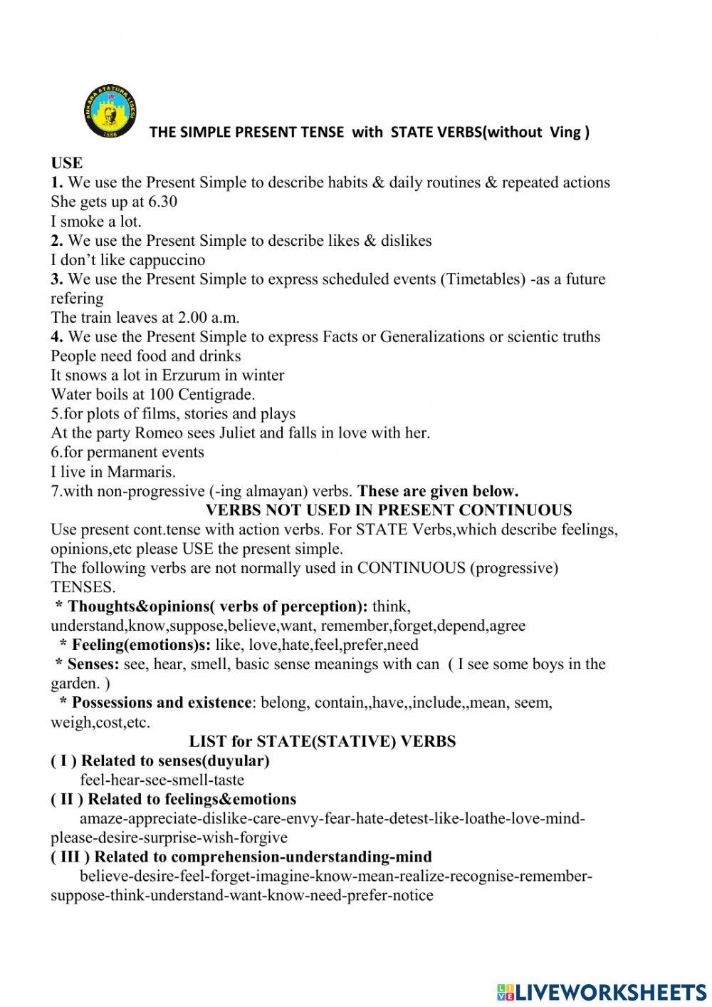 State verbs | Free Interactive Worksheets | 1705428