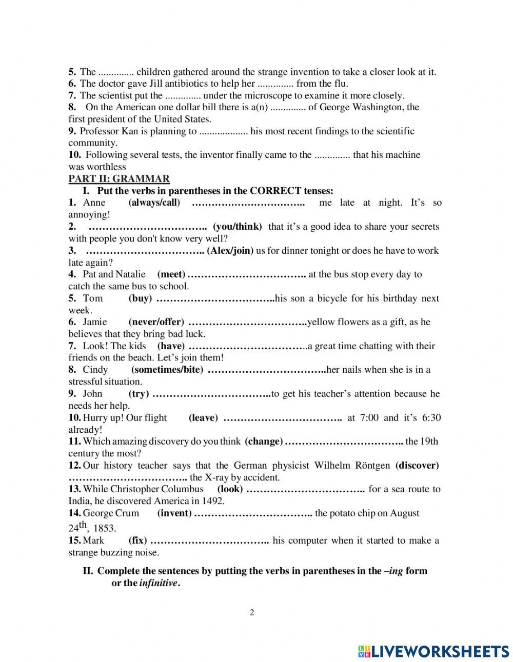 DS - Access 4 - Test 1 Vocab + Grammar worksheet | Live Worksheets