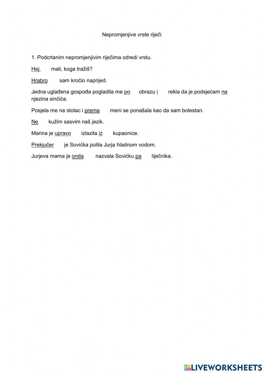 6792238 | 5 - Nepromjenjive vrste riječi - vježba