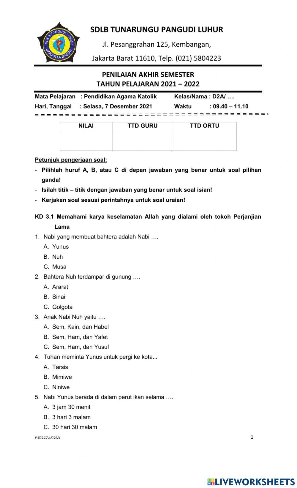 Pas pak worksheet | Live Worksheets