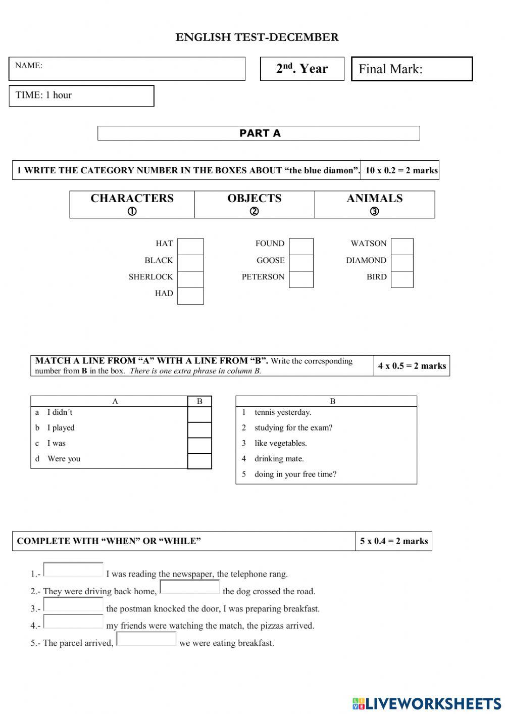 English test online exercise for Segundo | Live Worksheets