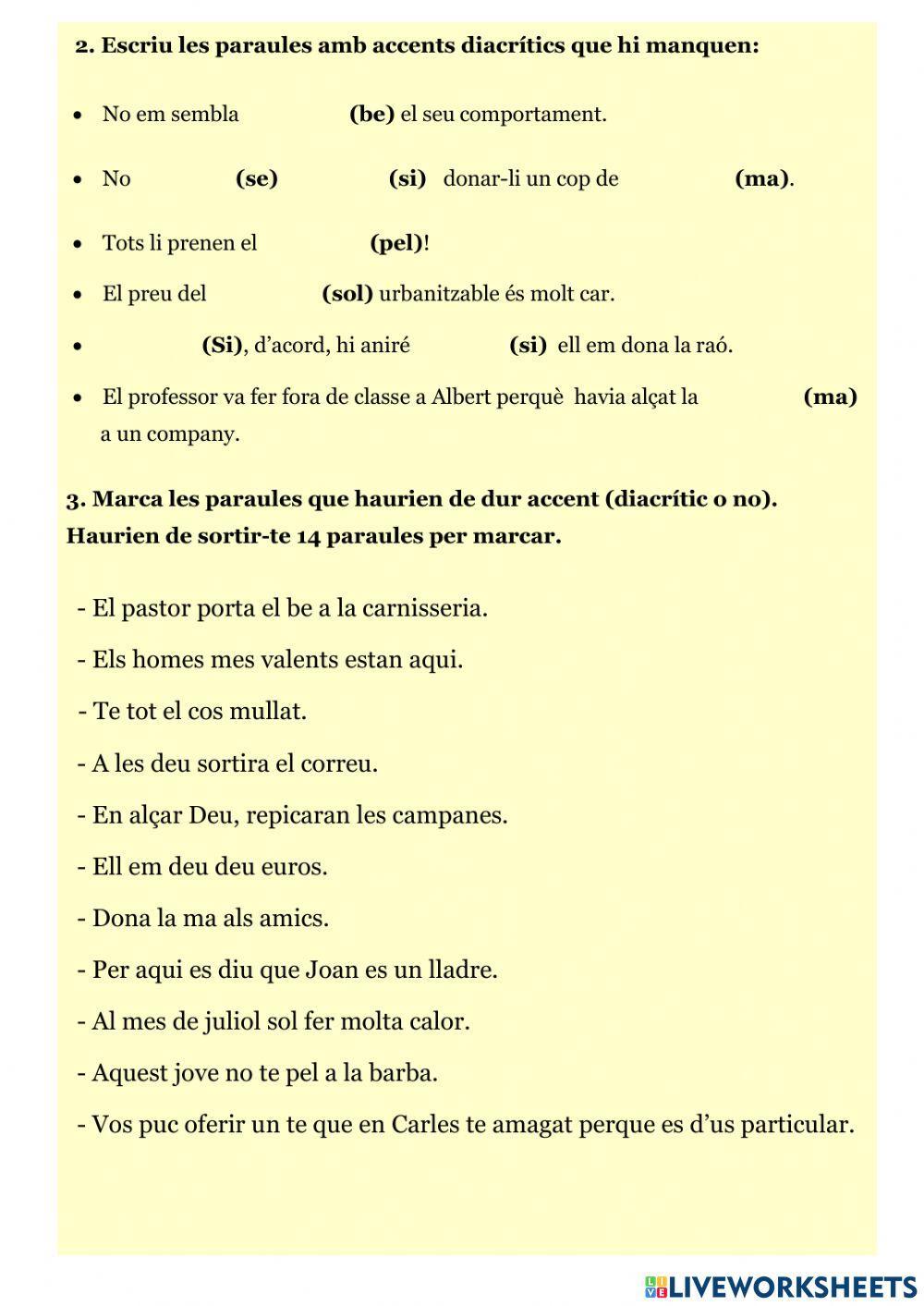 Accents diacrít… | Free Interactive Worksheets | 1705880