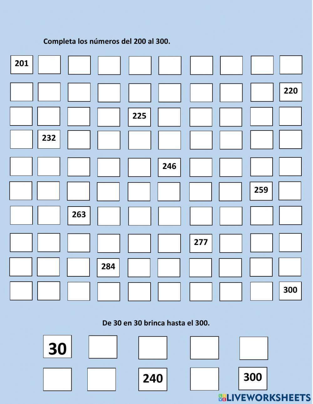 Contando del 200 al 300 worksheet | Live Worksheets