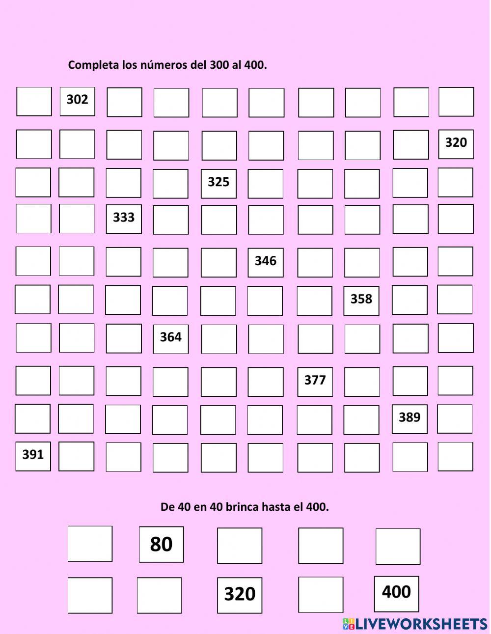 Contar de 300 a 400 worksheet | Live Worksheets