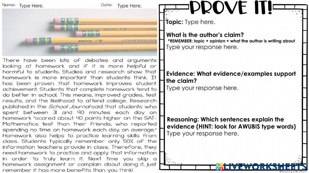 Identifying Claim, Evidence and Reasoning online exercise for | Live ...
