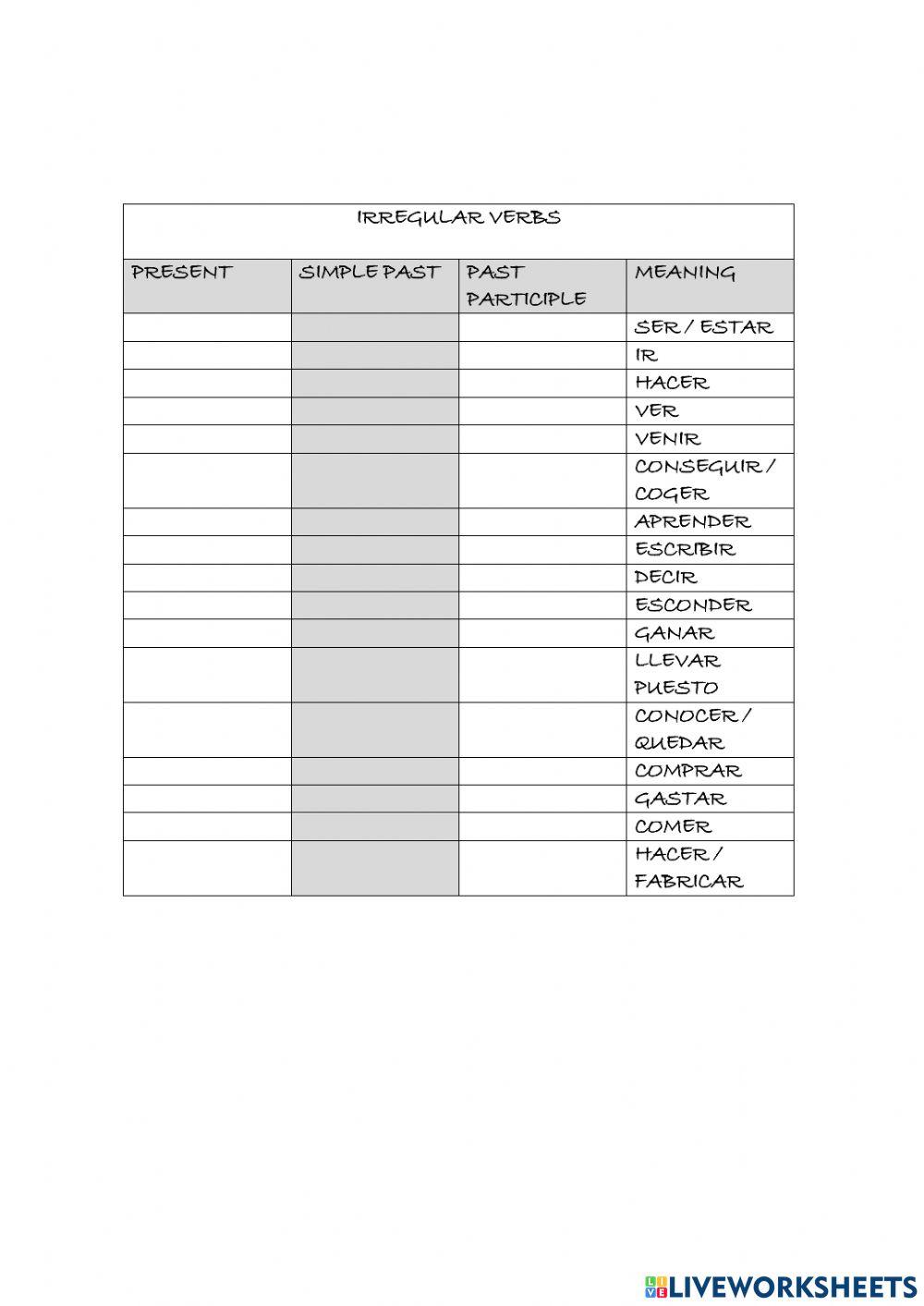 Irregular verbs online exercise for GRADE 4 | Live Worksheets