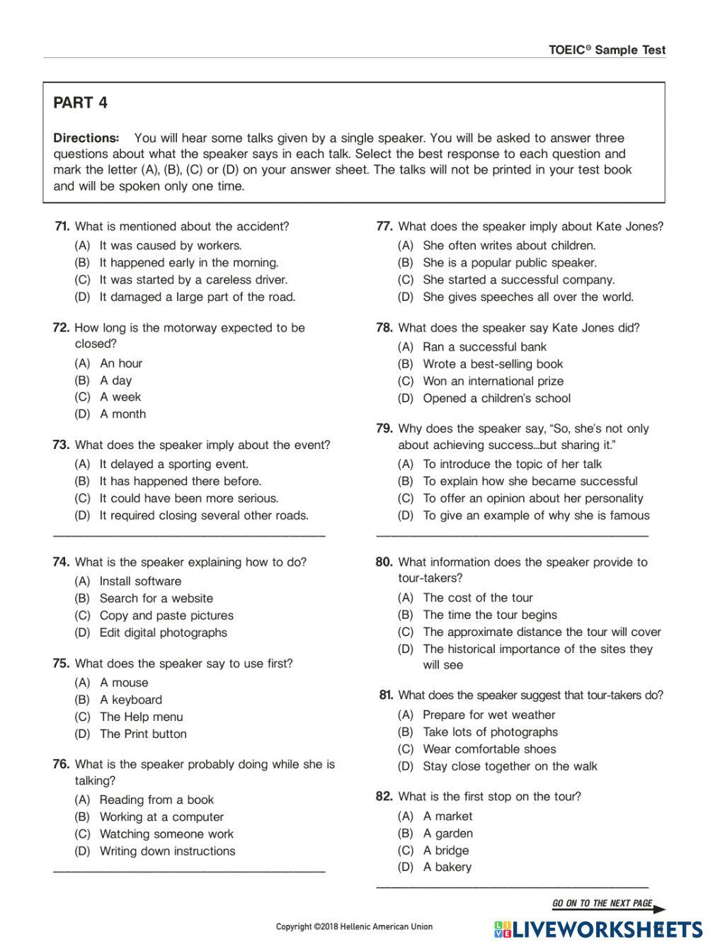 Final TOEIC 71-30 worksheet | Live Worksheets