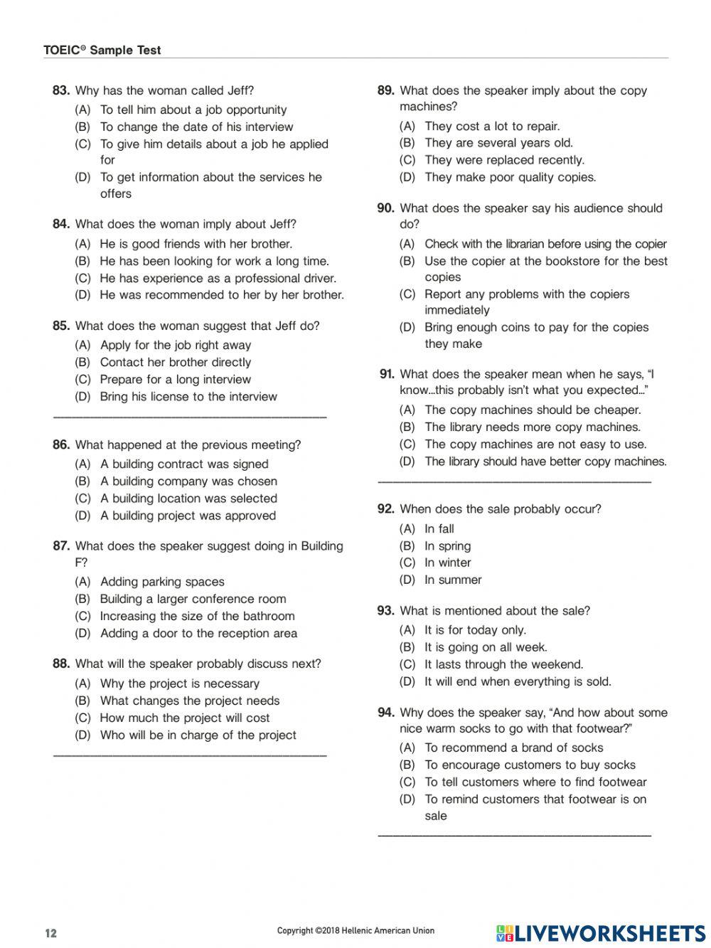 Final TOEIC 71-30 worksheet | Live Worksheets