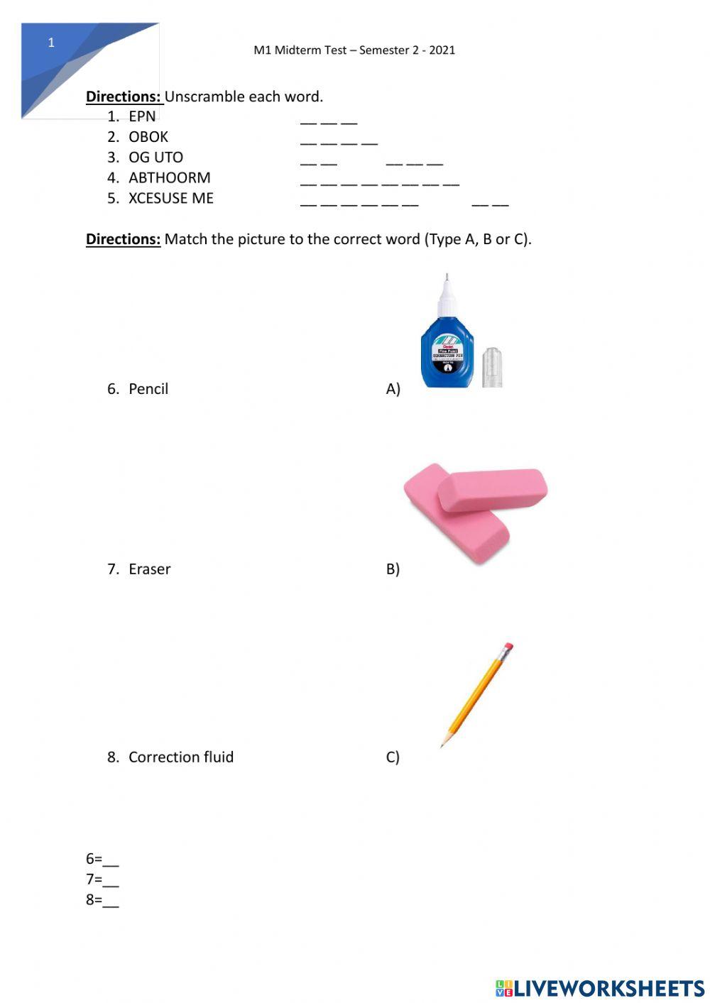 M1 Midterm Test online exercise for | Live Worksheets