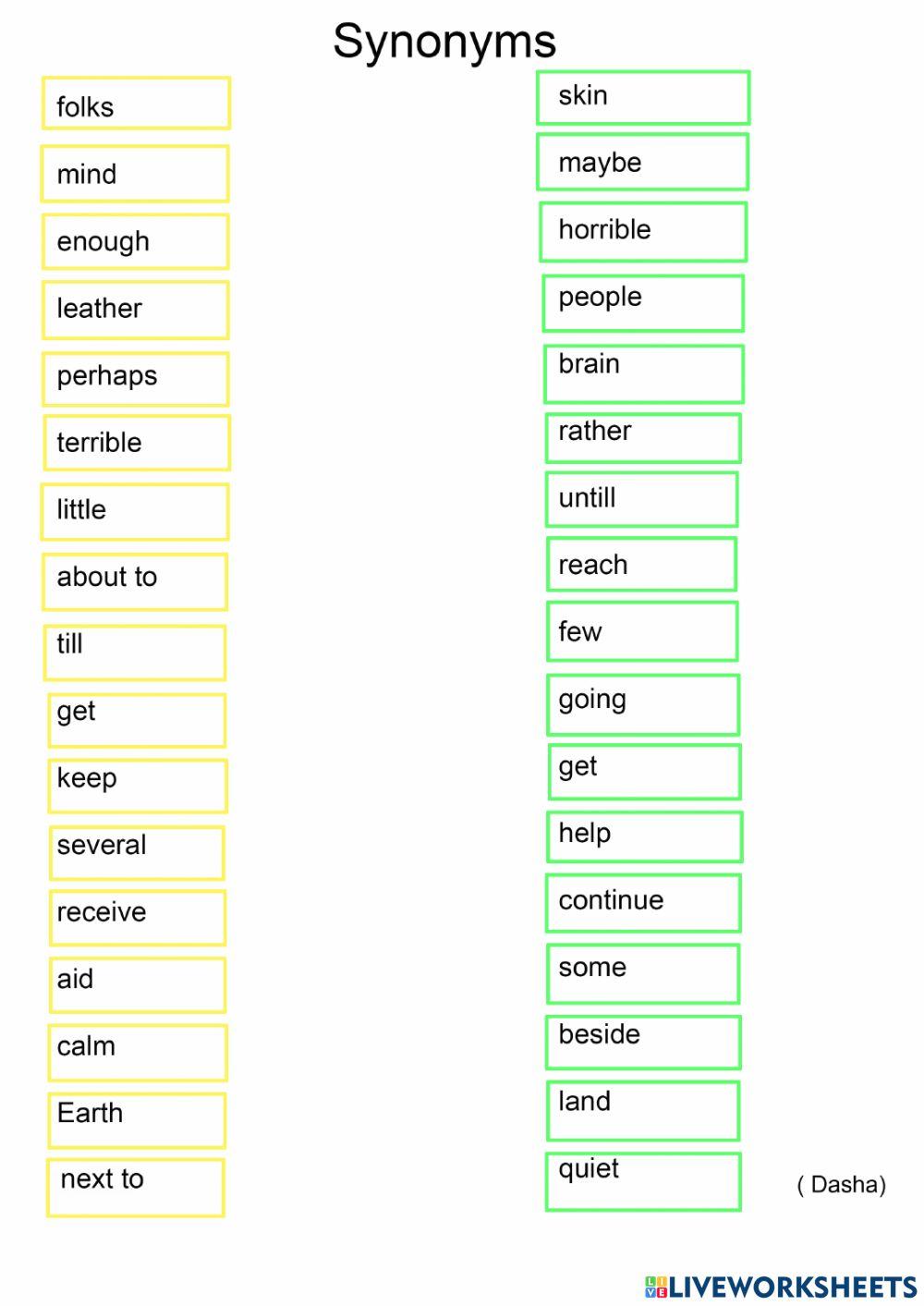 Synonyms online exercise for elementary | Live Worksheets
