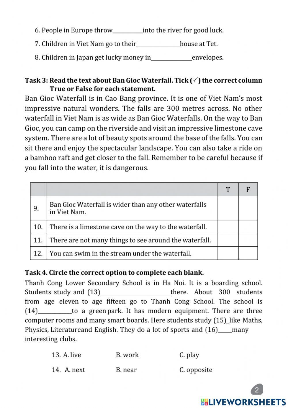 Revision Grade 6-test 2 worksheet | Live Worksheets