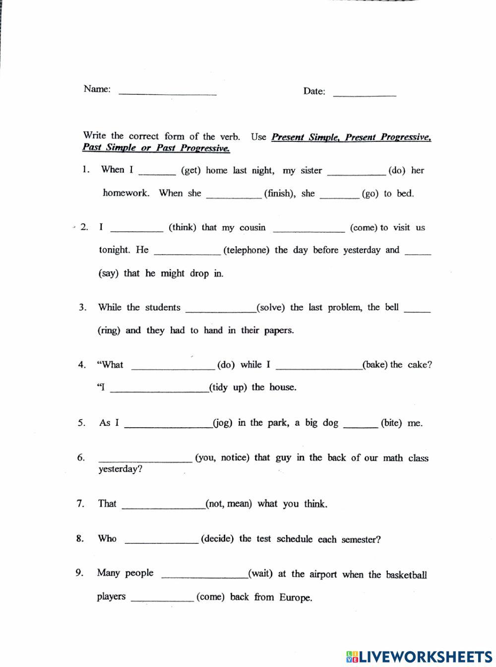 5 basic tenses … | Free Interactive Worksheets | 1761609