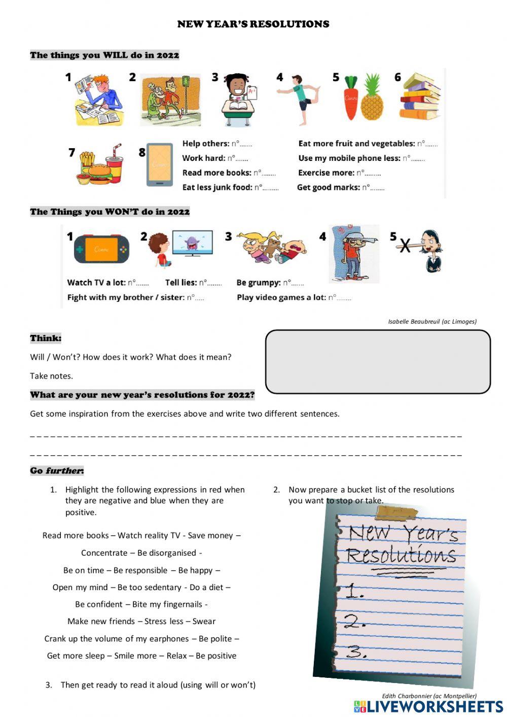 New Year's resolutions 2022 online exercise for | Live Worksheets