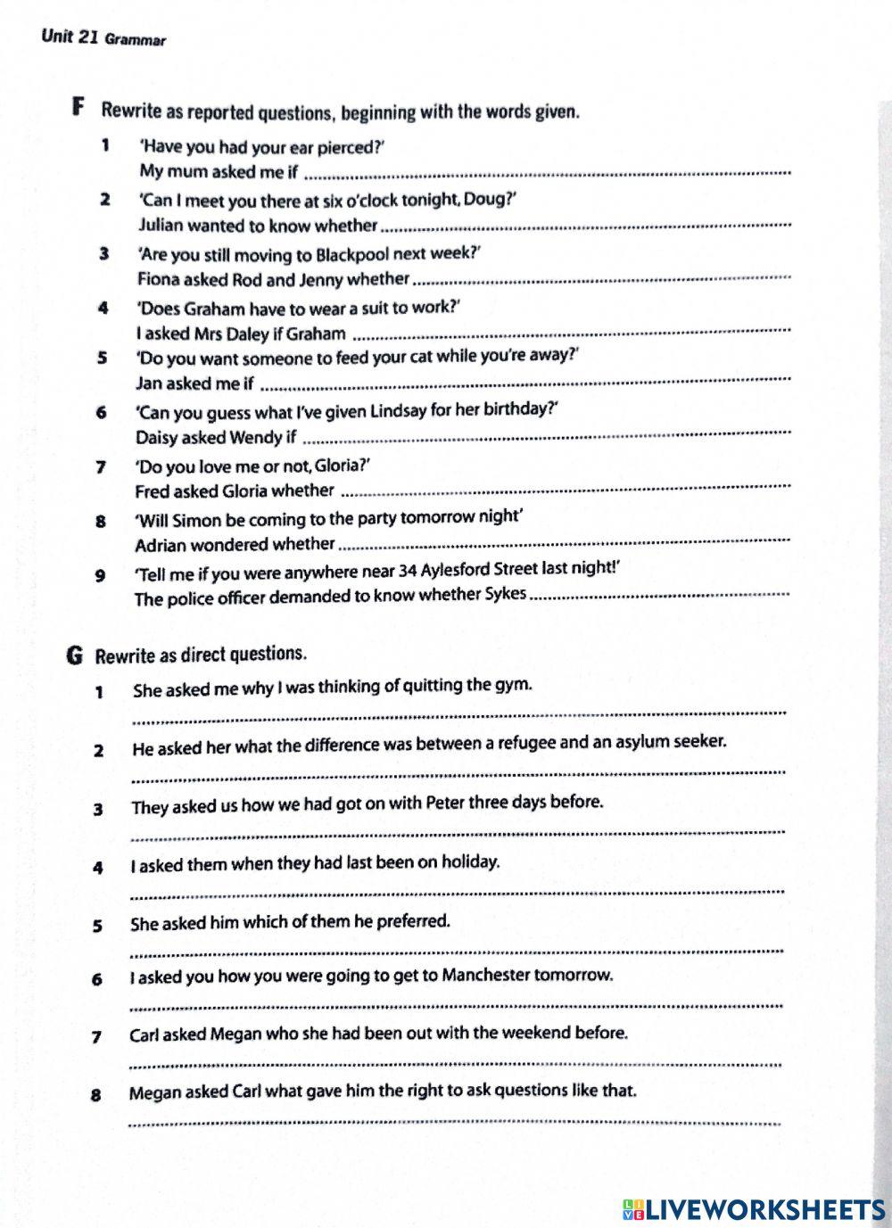 Reported speech kl. 2 (B1-B2) 5269927 | Justi555 | Live