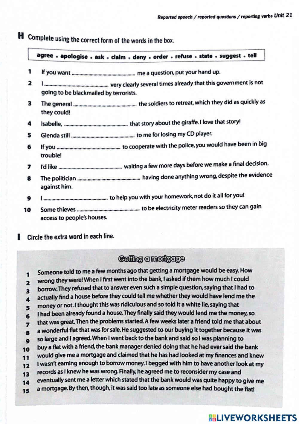 Reported speech kl. 2 (B1-B2) 5269927 | Justi555 | Live