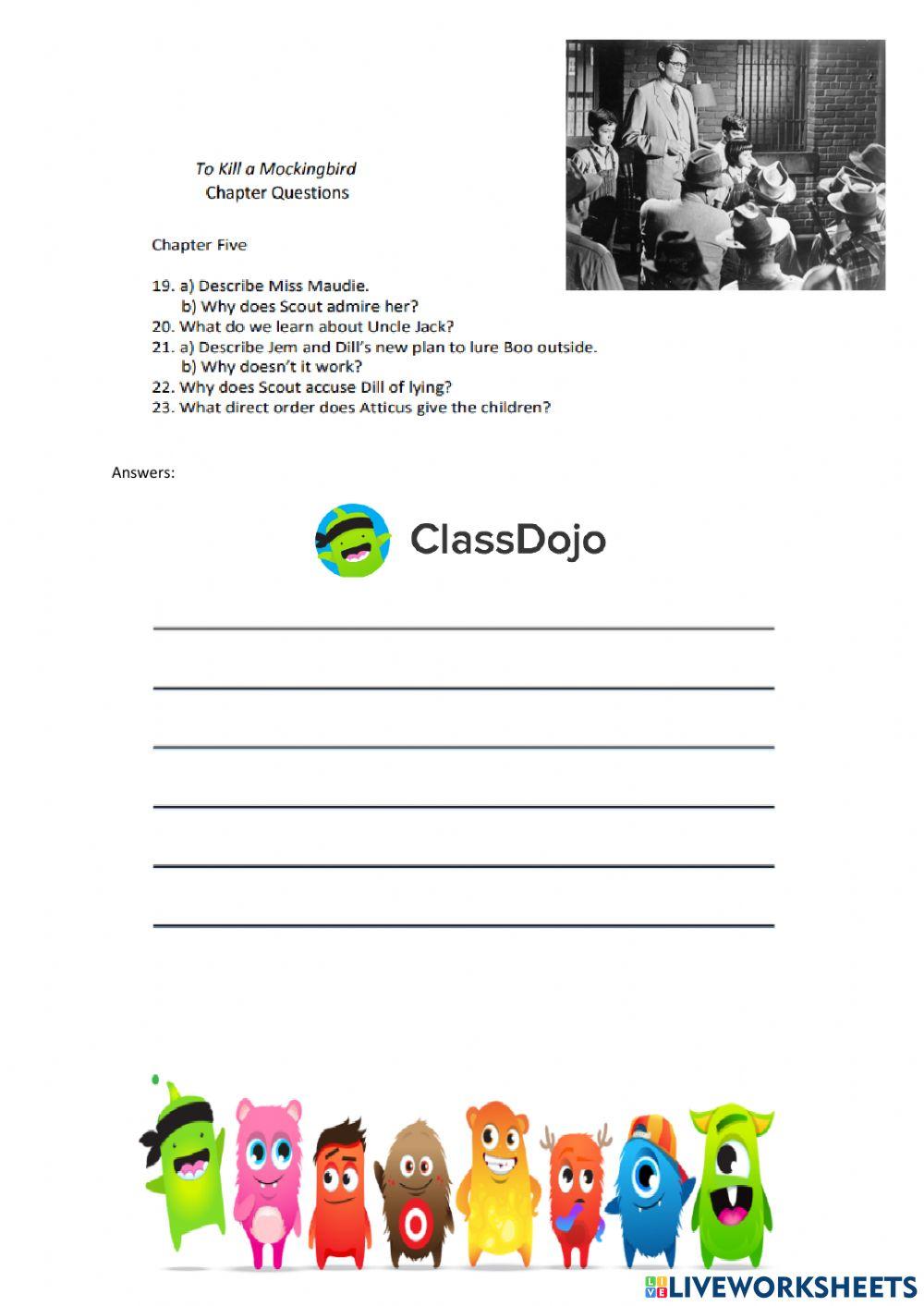 To kill a mockingbird chapter 5 worksheet | Live Worksheets