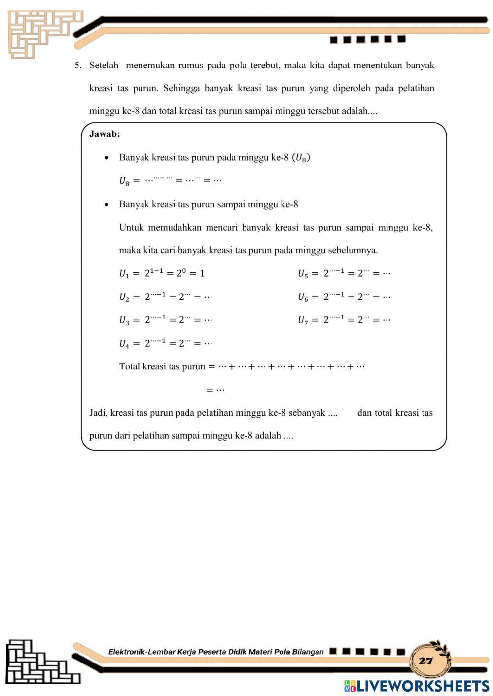 Kegiatan 1 Pola Bilangan Segitiga Pascal worksheet | Live Worksheets
