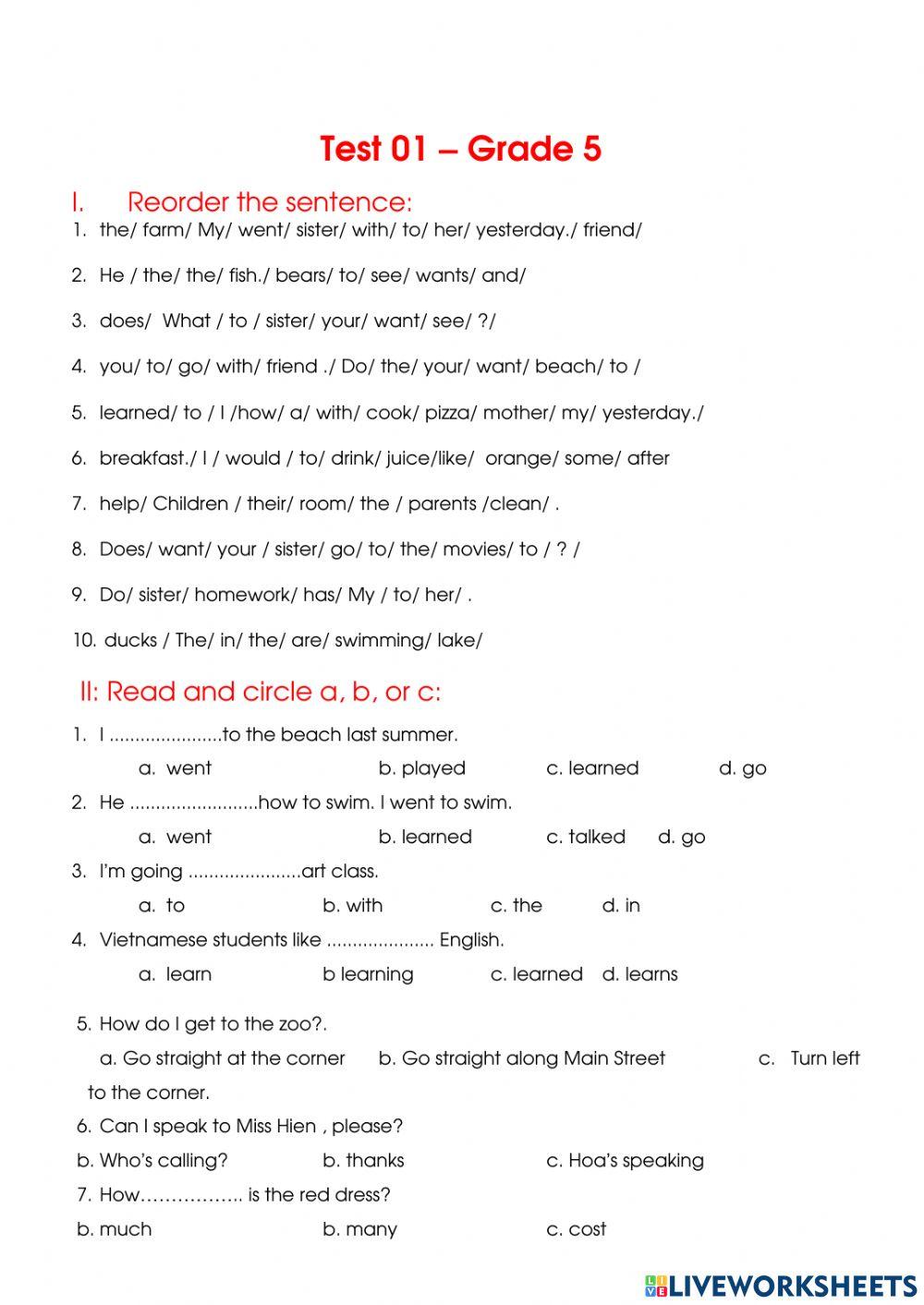 Grade 5-Review worksheet | Live Worksheets