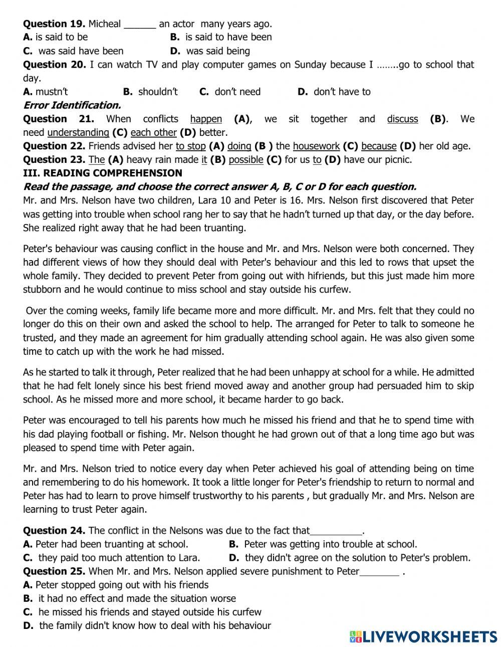 G11 - Final term - test 4 worksheet | Live Worksheets