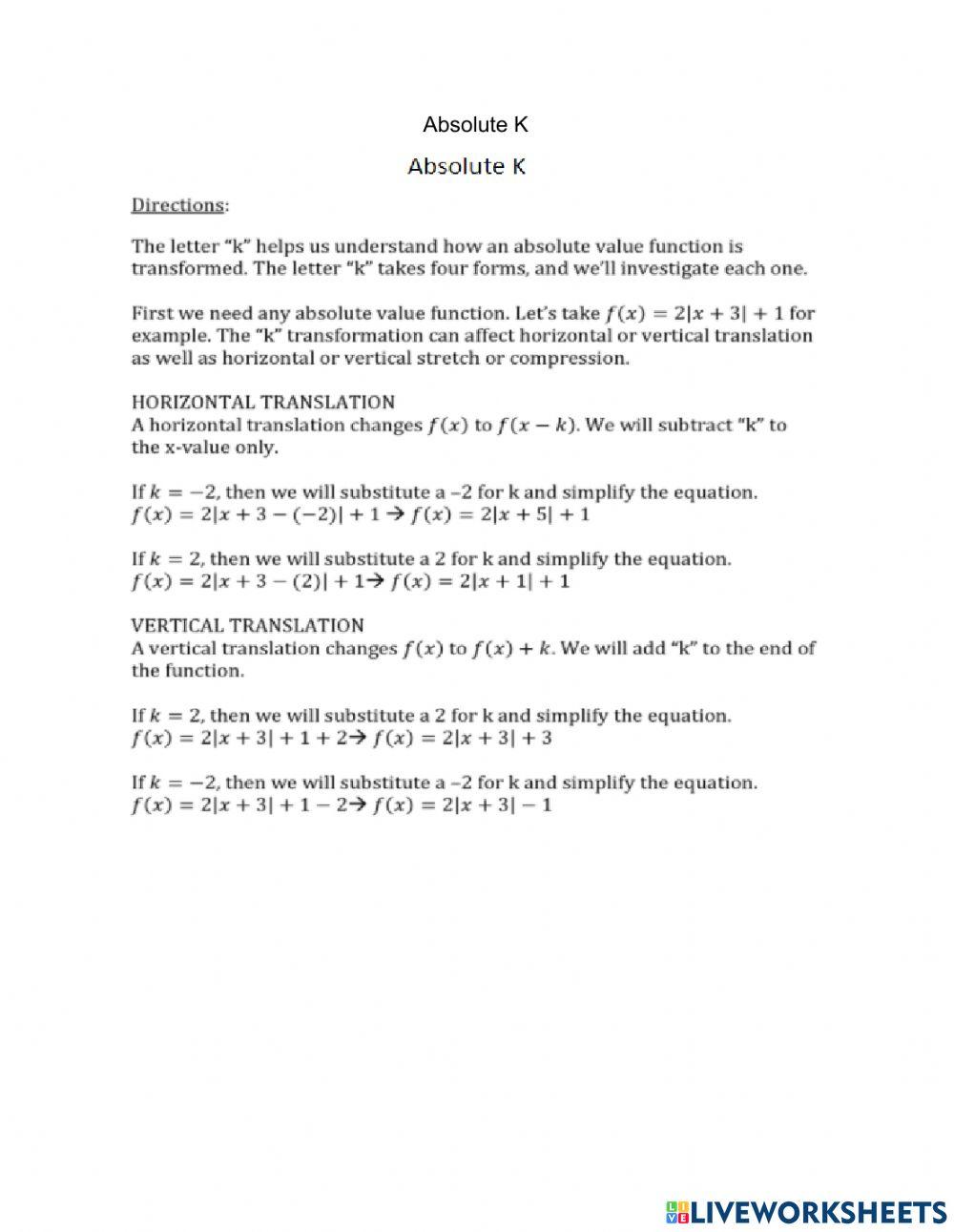 Absolute K 0444 | Rebecca A Hill | Live Worksheets
