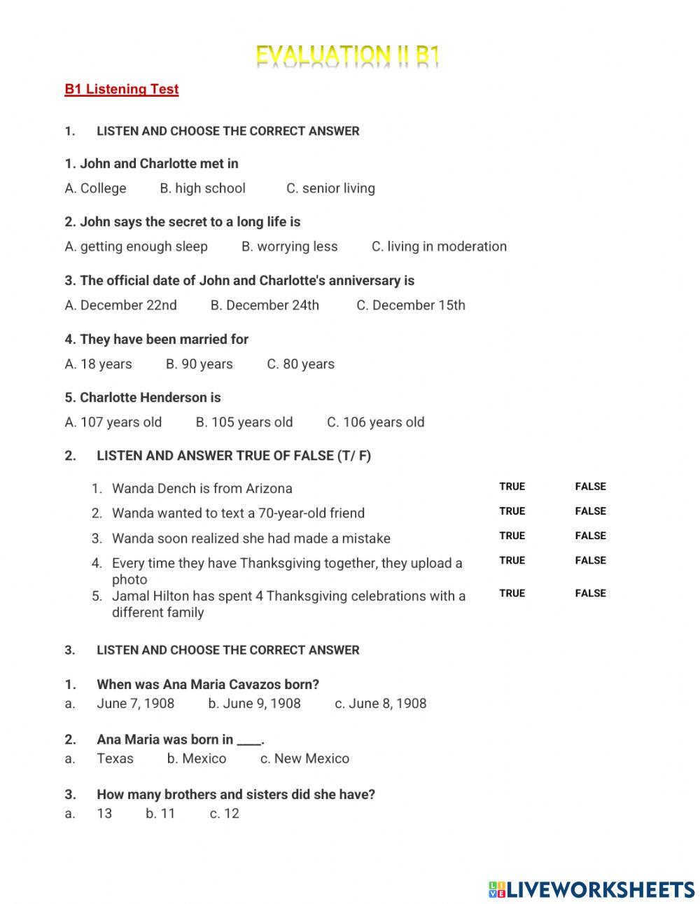 Final evaluation b1 worksheet | Live Worksheets