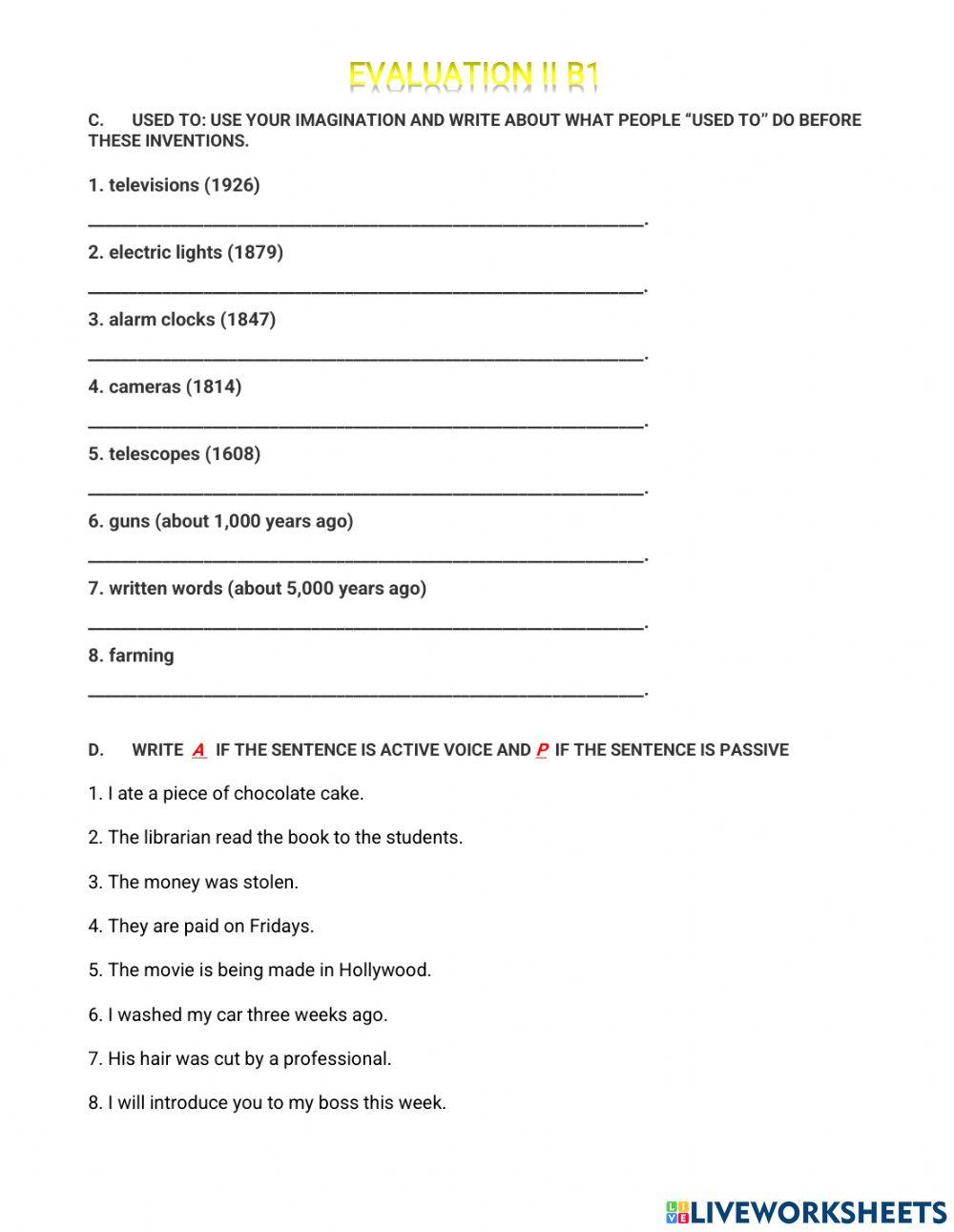 Final evaluation b1 worksheet | Live Worksheets
