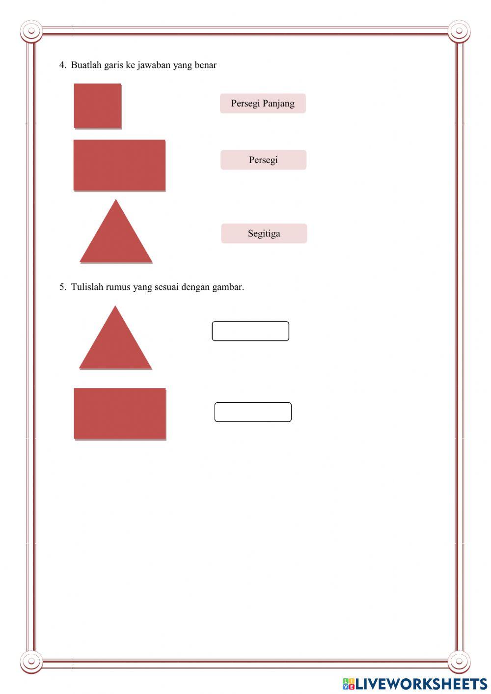 Percobaan Segiempat dan Segitiga worksheet | Live Worksheets