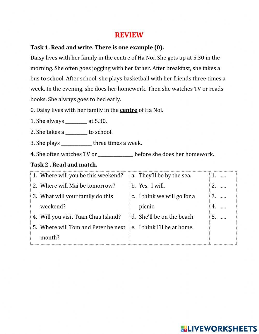 Review online exercise for 5 | Live Worksheets