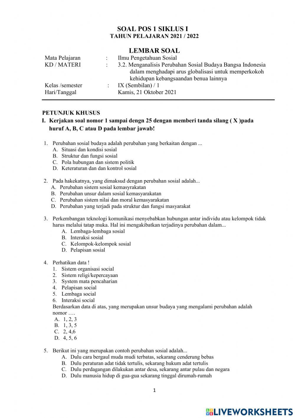 Soal latihan ips | Live Worksheets