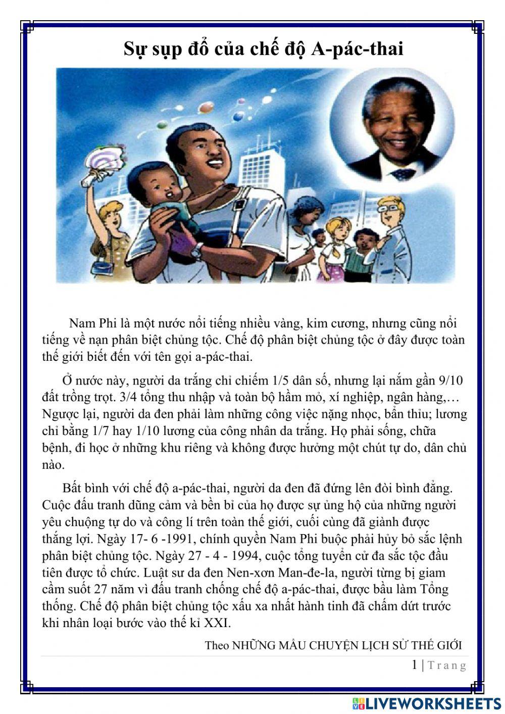 Tập đọc: Sự sụp đổ của chế độ a-pác-thai online exercise for | Live ...