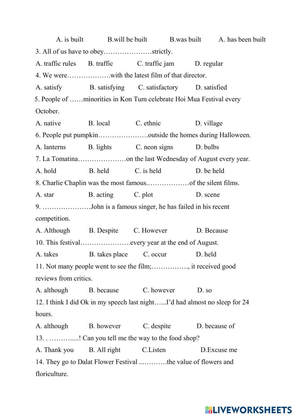 Homework unit8- grade 7 worksheet | Live Worksheets