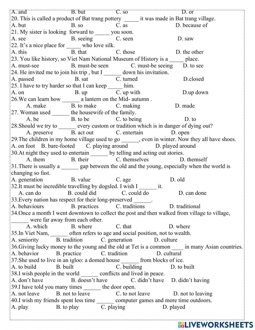 Grade 9 - Review the first semester worksheet | Live Worksheets