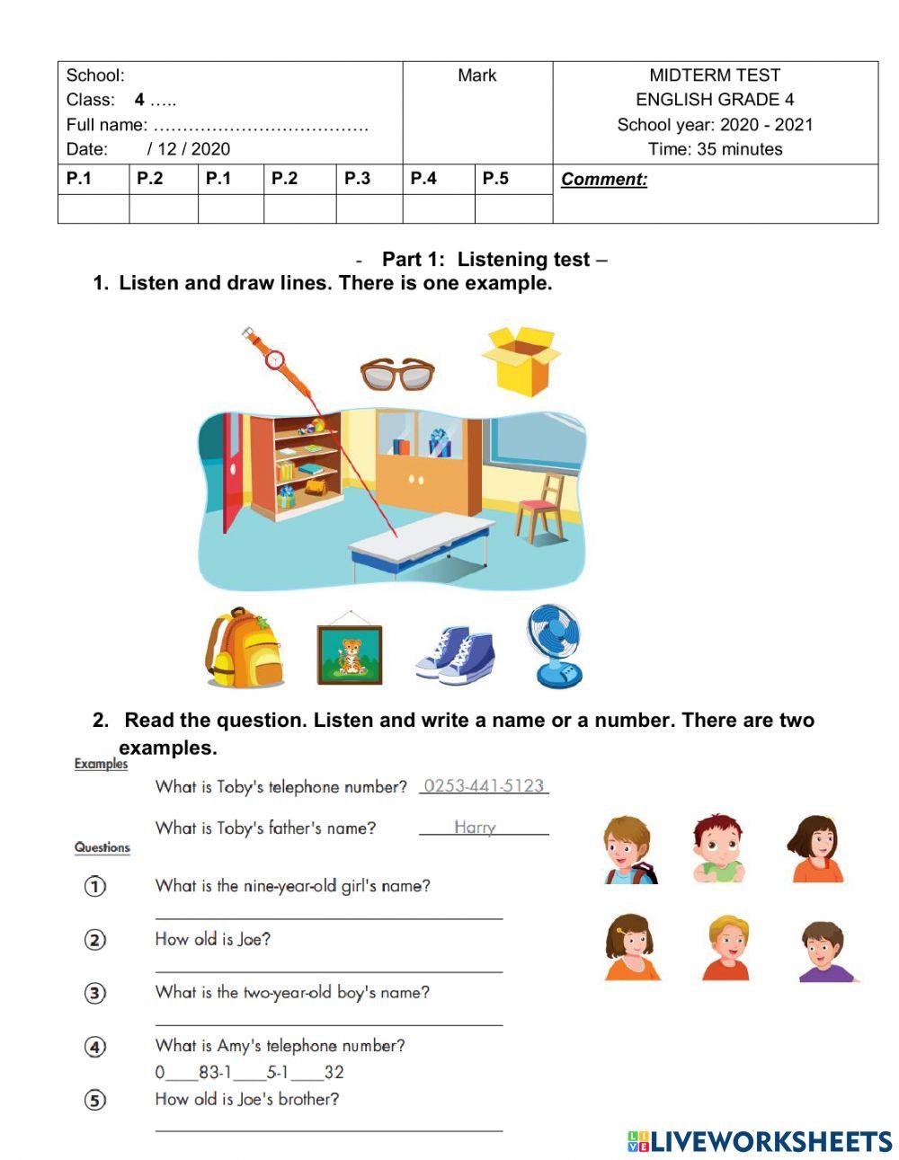 Midterm Grade 4 worksheet | Live Worksheets