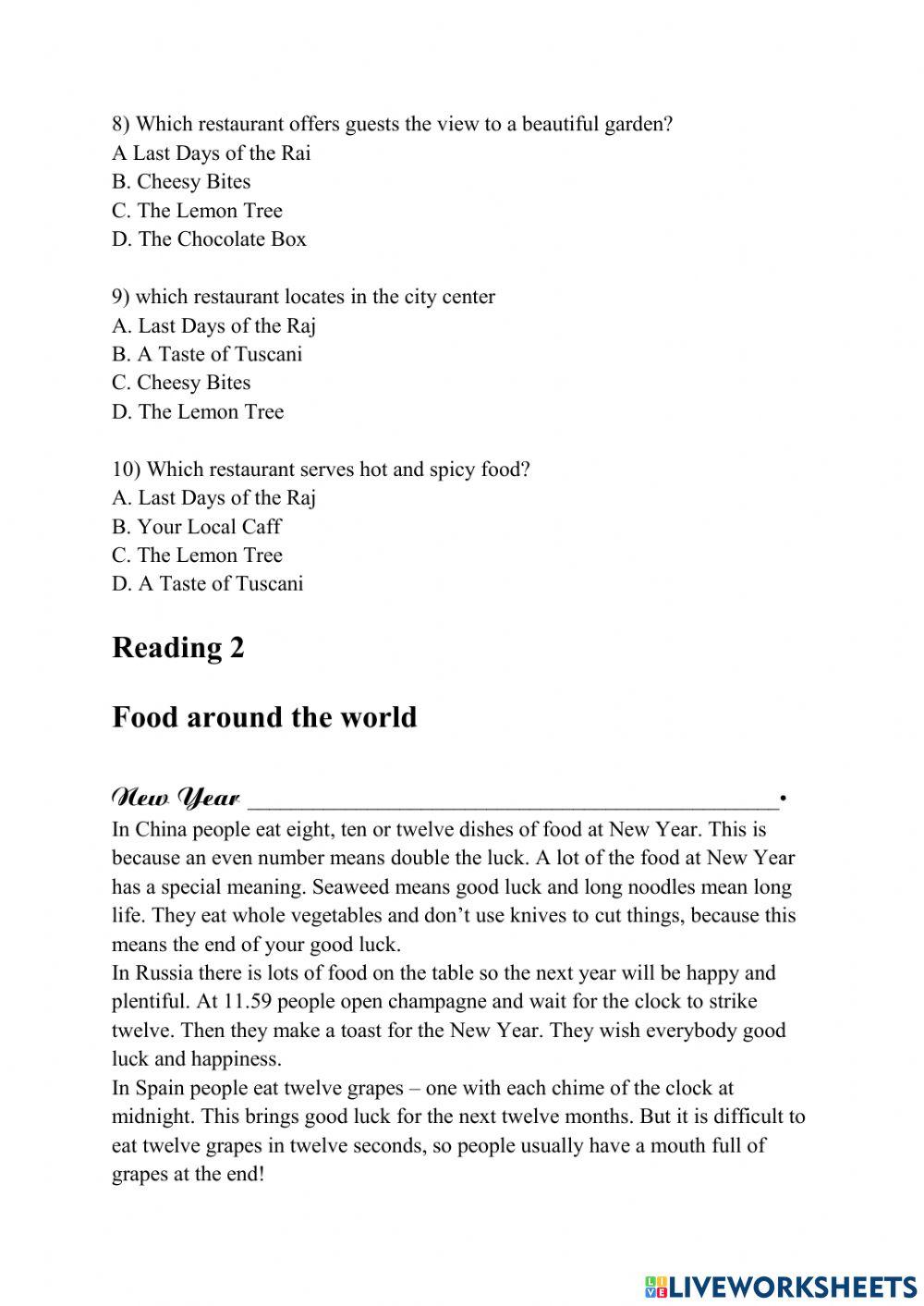 READING ÔN TẬP CUỐI KÌ EHO worksheet | Live Worksheets